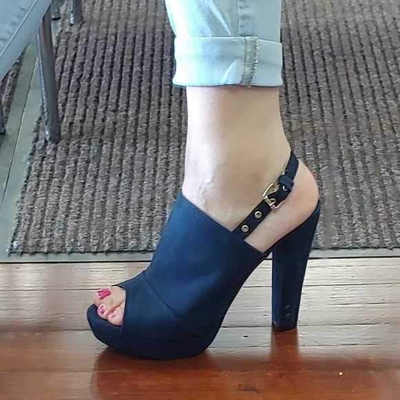 Shoes | Navy Blue Platform Heels | Poshmark
